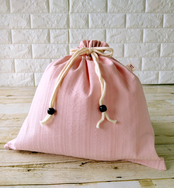 くすみピンク Lサイズ用かごバッグ専用インナー袋＜Strawberry＞ 巾着バッグ こまどりかごや 通販｜Creema(クリーマ)