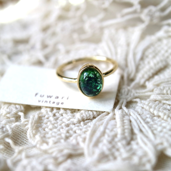 13号vintageglass グリーンオパールカラーリング 指輪・リング fuwari 通販 14076307｜Creema(クリーマ)