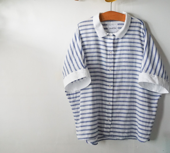 Wガーゼボーダー柄角丸襟のドルマンスリーブブラウス ブラウス エフロッタ 通販｜Creema(クリーマ)