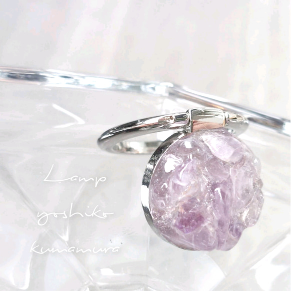 Sサイズ スマホリング 天然石 薄 アメシスト ＊ シルバー iPhone Android スマホ 紫陽花 スマホケース・カバー lamp ...