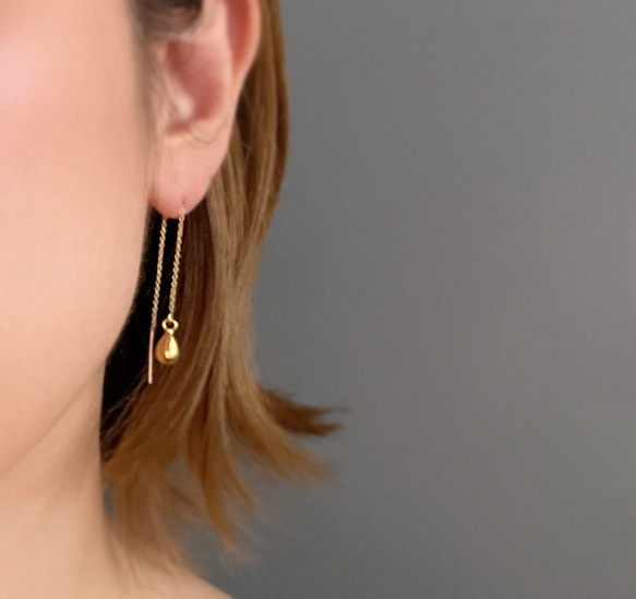 送料無料【24KGP（SV925）/14kgf】しずくドロップ チェーンピアス／S ピアス（フック・チェーン） BENIR Accessoires 通販 14215718｜Creema(クリーマ)