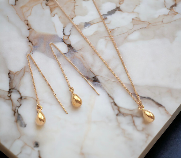 送料無料【24KGP（SV925）/14kgf】しずくドロップ チェーンピアス／S ピアス（フック・チェーン） BENIR Accessoires 通販 14215718｜Creema(クリーマ)