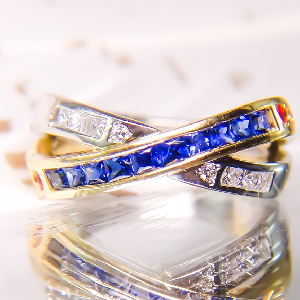 K18YG/Pt900 ブルーサファイア&ダイアモンドピンキーリング 指輪・リング MaPRE Nene 通販 14240247｜Creema(クリーマ)