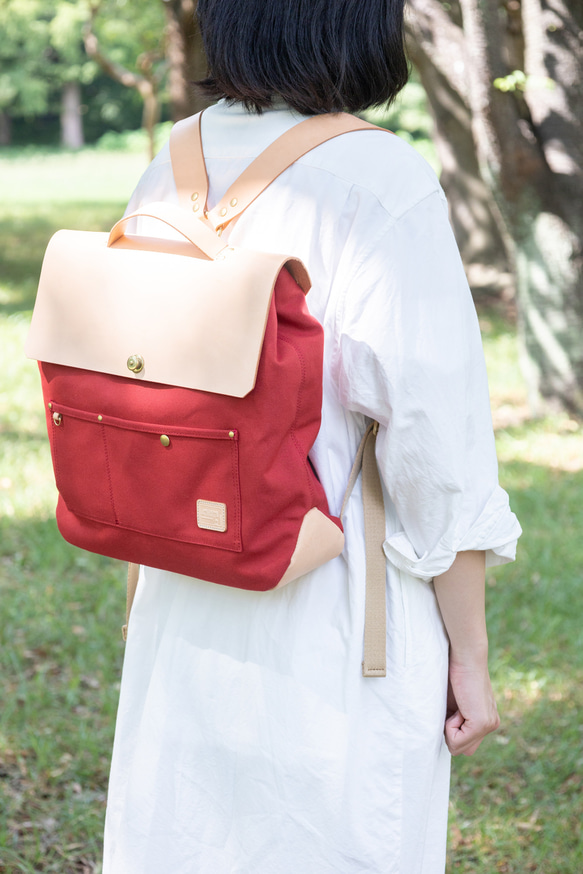 たっぷり帆布リュックサック【チェリーレッド】 リュック・バックパック satoka 通販｜Creema(クリーマ) 14321524
