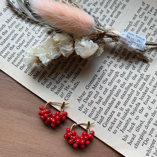 真っ赤なビタミンカラー✨ つぶつぶレッドサンゴ フープピアス 真っ赤なビタミンカラー✨ つぶつぶレッドサンゴ フープピアス