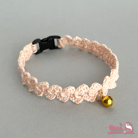 シェルピンク＊ウェーブラインのレース編み猫首輪【サイズオーダータイプ】軽くてやわらかい猫の首輪 リード・首輪 evi工房 通販 ...