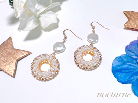 【14kgf】パールのリングピアス ピアス（フック・チェーン） nocturne 通販｜Creema(クリーマ)