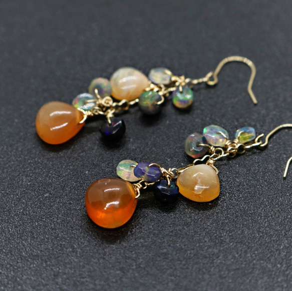 K10YG ファイアオパールとディスコオパールのピアス ピアス（フック・チェーン） Pole Pole * 通販｜Creema(クリーマ)