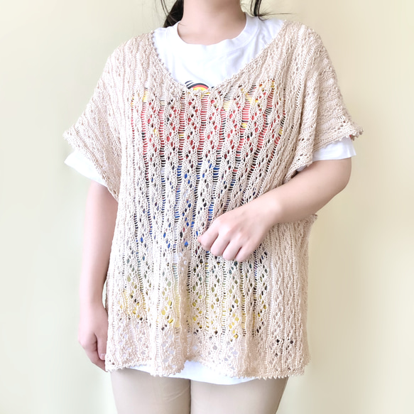 29色＊推し色で作るライブT・グッズTを少し隠すゆったりプルオーバー＊透かし編み模様＊手編みニット＊送料無料 ニット・セーター ...