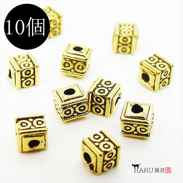 【10個】メタルビーズ★j4/ゴールドアンティーク★スペーサー ロンデル 四角 小 アクセサリーパーツ ビーズ HARU雑貨 通販 ...
