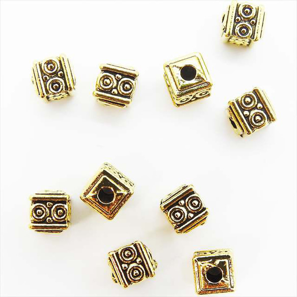 【10個】メタルビーズ★j4/ゴールドアンティーク★スペーサー ロンデル 四角 小 アクセサリーパーツ ビーズ HARU雑貨 通販 ...