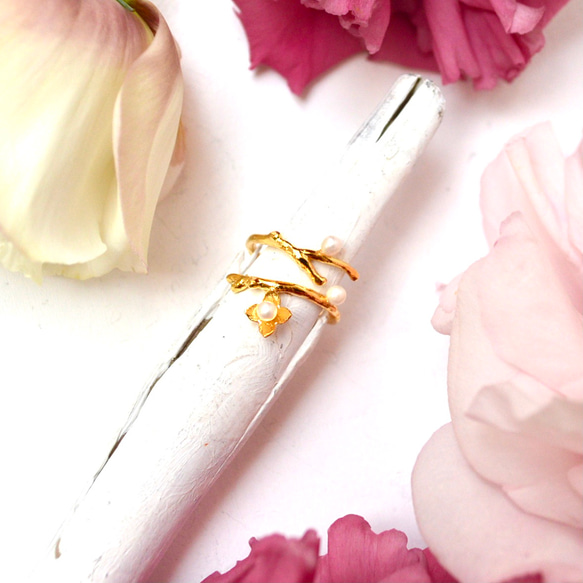 branch pearl ring 18kgp #Free size 指輪・リング hal 通販｜Creema(クリーマ) 14505550