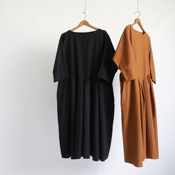 ⁑ラスト1 SALE 贅沢タック ワンピース上質コットン ドルマン袖ゆったりカジュアル フォーマル卒業式ブラックK19B ワンピース ...