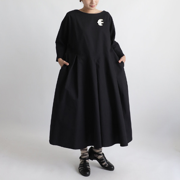 ⁑ラスト1 SALE 贅沢タック ワンピース上質コットン ドルマン袖ゆったりカジュアル フォーマル卒業式ブラックK19B ワンピース ...