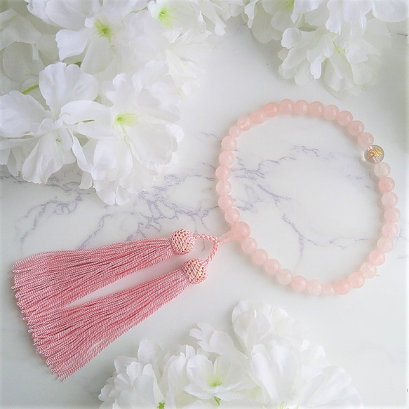 天然石 数珠（略式数珠・片手念珠） ローズクォーツ 本水晶 梵字 金彫刻 男女兼用 その他アクセサリー GemStone じぇむすとーん 通販 ...