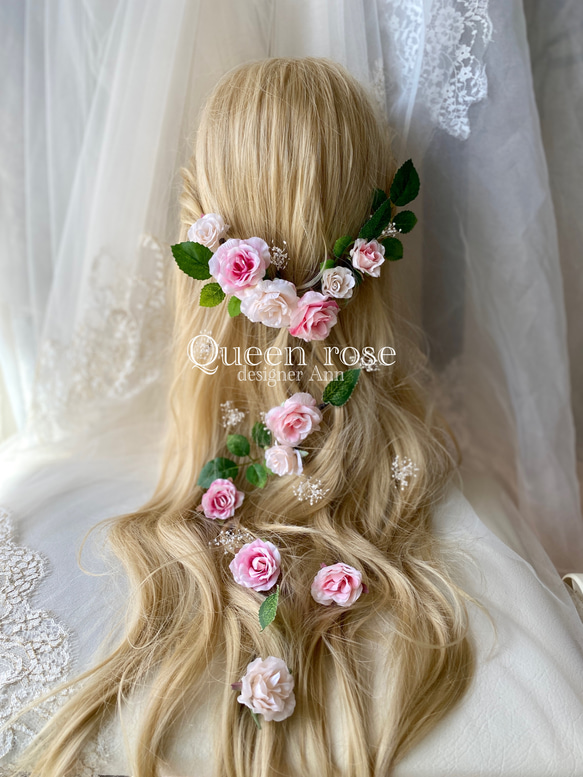 【送料無料】Queen rose Pink &white rose ヘッドドレス♪ラプンツェルヘアに♡ ヘッドドレス（ウェディング ...
