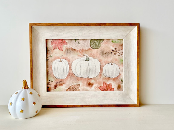 透明水彩画 A4ポスター「white pumpkin」北欧 ハロウィン ハロウィンポスター イラスト かぼちゃ カボチャ イラスト ...