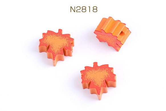 N2818 18個 秋模様ウッドビーズ 縦穴あり もみじ柄ウッドビーズ カラフルウッドビーズ 3×(6ヶ） ビーズ beads&parts ...