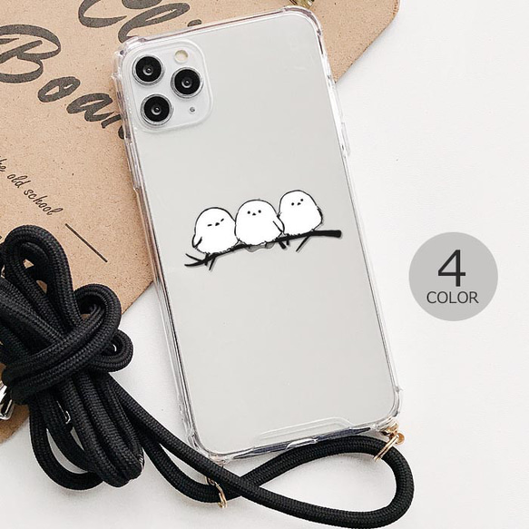 スマホケース ネックストラップ シリコン クリア TPU シマエナガ ヒヨコ ひよこ 白い小鳥 ic_w002 iPhoneケース・カバー ...