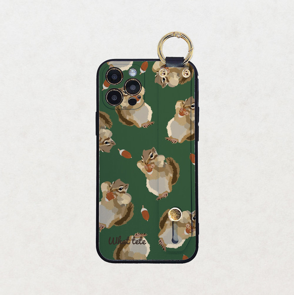 【食べまくリス】 モスグリーン ベルト付きTPUソフトケース iphone android ほぼ全機種対応 スマホケース・カバー What ...
