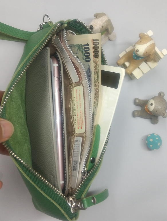 送料無料 牛革 通帳ケース（L）タイプ3A グリーン色 お薬手帳入れ、パスポート入れ、携帯ケース、No.T-283 ポーチ バック工房toto ...