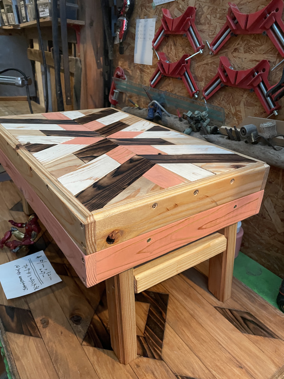 【プライスダウン】【オルテガダブルテーブル】w51×w32×h27ピンク③ ローテーブル・リビングテーブル YUCHI.WOODYWORKS 通販 14603551｜Creema(クリーマ)