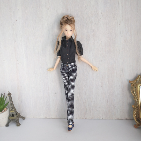 761【momokoDOLL パンツ】黒のチェックのストーレートパンツ※1/6ドール服 その他人形 kinoko 通販 14609502 ...