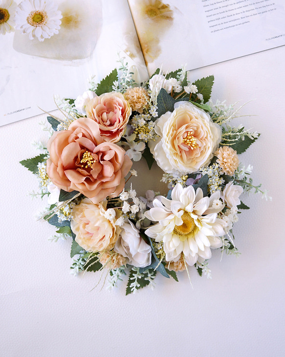 アンティークローズのシャビーリース(ラナン) アートフラワー HANANEKO 通販｜Creema(クリーマ) 14613847