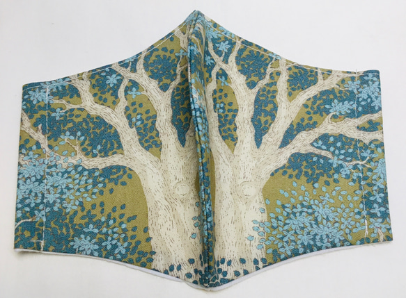 立体マスク・カバー スウェーデン生地 tilda使用 Juniper （ジュニパー） ティール （グリーン）1/2 布マスク ...