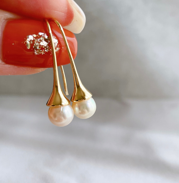 【ピアス】14kgf Akoya Bell pierce あこや/シンプル/パール/パールピアス/秋 ピアス（フック・チェーン） juno パールと時々天然石 通販 14644416 ...
