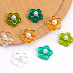 A3985-4 30個 貼付けパーツ 樹脂貼付けパーツ 樹脂カボション パール付きフラワー 14mm 3X（10ヶ） デコパーツ beads ...
