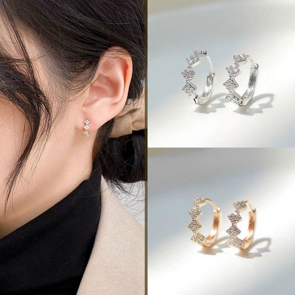 新作 Sv925純銀製 2色 シンプル 4つの菱形 フープピアス シルバー925 ピアス（フープ） cissylady.com 通販 14722516｜Creema(クリーマ)