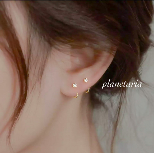 silver925 CZダイヤデザインピアス ゴールド シルバー シンプル 上品 繊細 18kgp ピアス（その他） planetaria 通販｜Creema(クリーマ)