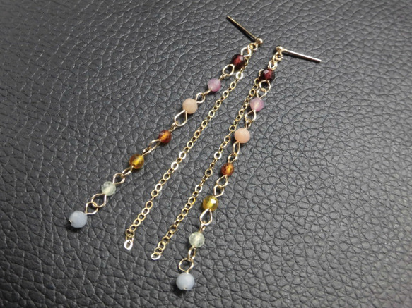 【sale】【14kgf】3mmカット天然石のロングピアス B30￥4230→￥2120 ピアス（スタッド・一粒） KAZEYA－かぜやー 通販｜Creema(クリーマ)