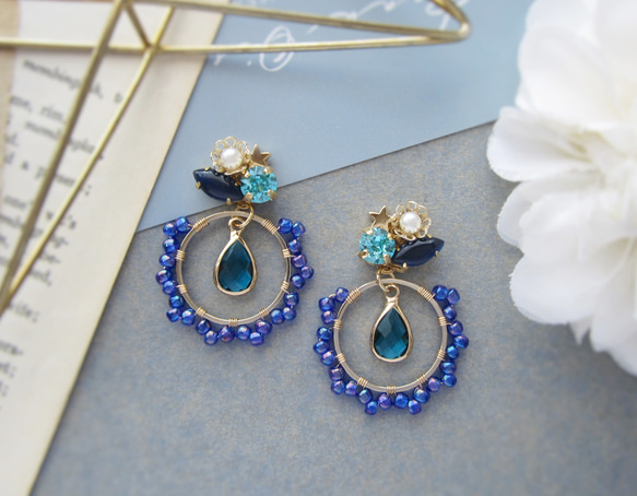 。Princess。Crystal bijou earring／pierce(ブルー)*4008* イヤリング・ノンホールピアス A's☆liberte 通販 14768905｜Creema ...