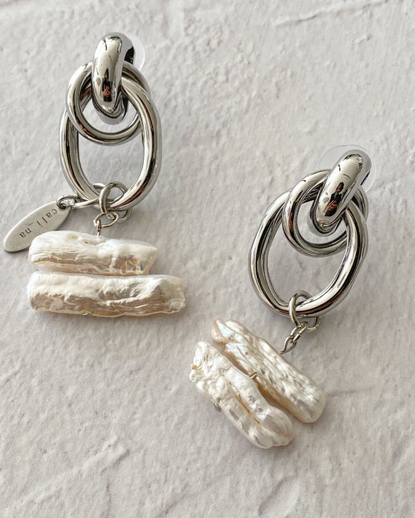 silver drop pearl pierce ピアス（その他） cali_na 通販 14799893｜Creema(クリーマ)