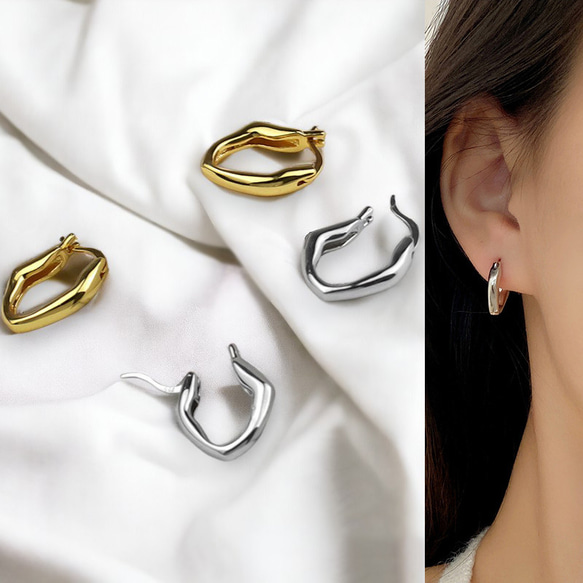 フープピアス シンプル シルバー925 18K ゴールド アレルギー対応 キャッチレス 仕事 カジュアル プレゼント ピアス（フープ） airis89 通販 14812262｜Creema(クリーマ)