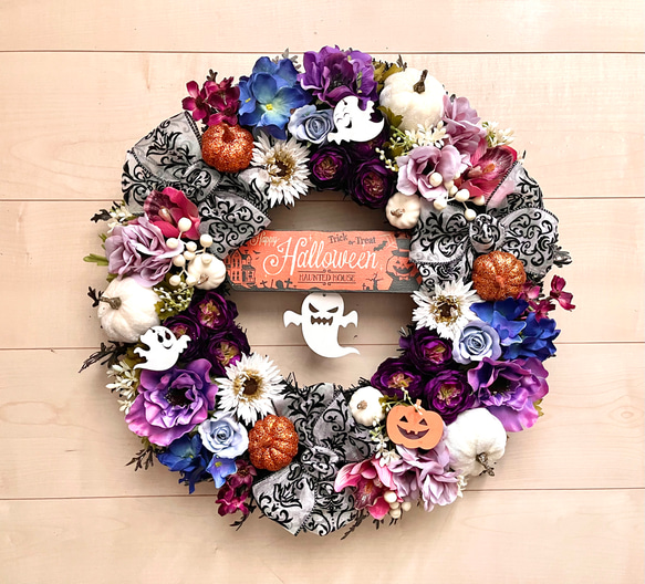 No.wreath-15486/ハロウィンリース22-(23) オバケ45cm/アーティフィシャルフラワー造花 リース pieceofla 通販 14821174｜Creema(クリーマ)