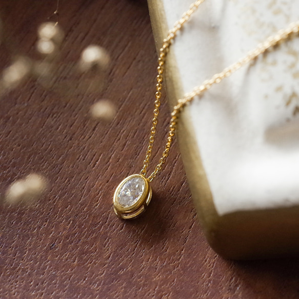 【Creema限定】モアサナイトAAAのオーバル べセルネックレス(14kgf) ネックレス・ペンダント attar coco 通販 14892114｜Creema(クリーマ)