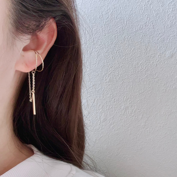 14kgf使用 チェーンとバーが揺れるフープ型イヤーカフ 片耳用 イヤーカフ Dorly 通販 14946982｜Creema(クリーマ)