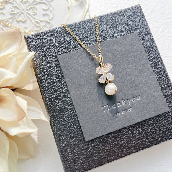 【16KGPネックレス】CZクローバー&パールネックレス フォーマル ハレノヒ ネックレス・ペンダント 湯の町二丁目工房 通販 14957975｜Creema(クリーマ)