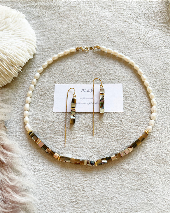 14kgf*アバロンシェル×淡水パールのネックレス* ネックレス・ペンダント m.a.y. 通販 14963053｜Creema(クリーマ)