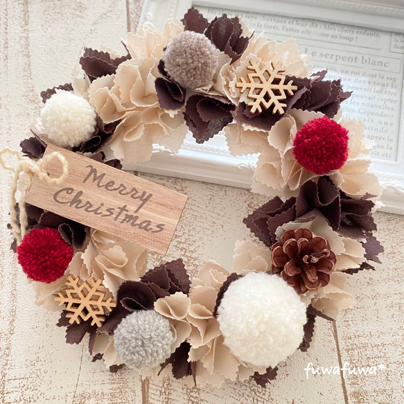 クリスマスリース ポンポンリース おおきく ハンドメイド リース クリスマスリース ポンポンリース おおきく ハンドメイド リース