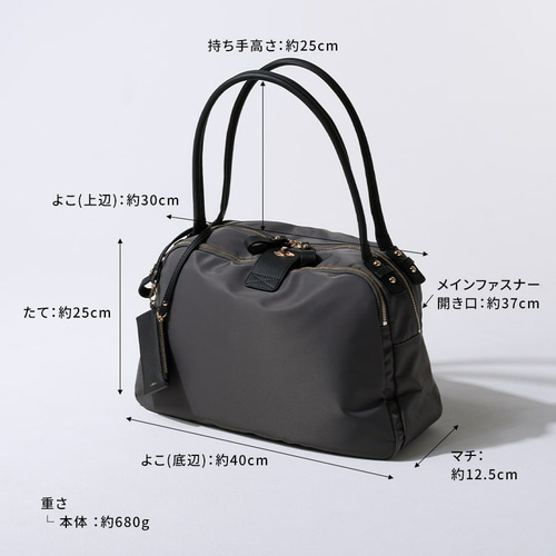 ナイロンバッグ L 革 持ち手ロング シルバー金具 ブラック ナイロンバッグ L 革 持ち手ロング シルバー金具 ブラック
