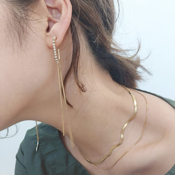 zirconia tassel long pierce RP040 ピアス（その他） mayou 通販｜Creema(クリーマ) 14981561