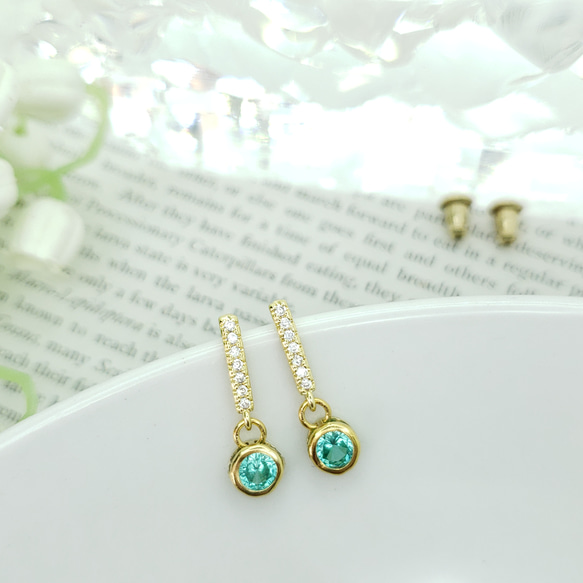 新価格 14Kgf パライバトルマリン CZ & ベゼルピアス ピアス（フック・チェーン） ホメオスタティックスタイル 通販｜Creema(クリーマ) 14988489