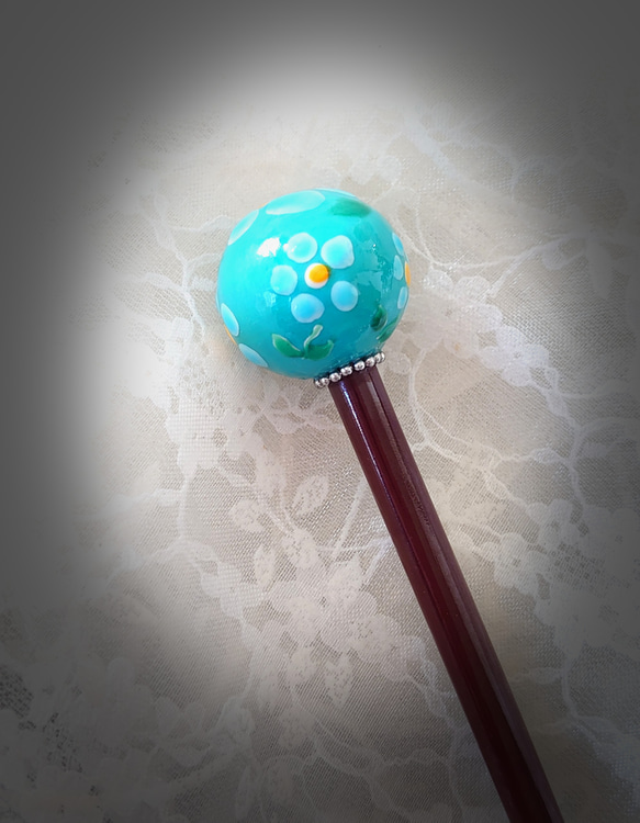 水色花絵付けの玉かんざし かんざし kurinkurin🌟 通販 14994901｜Creema(クリーマ)