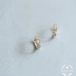 Sv925純銀製 2色展開 繊細 3粒CZダイヤ ミニフープピアス K18 YC3781 ピアス（フープ） cissylady.com 通販 15004653｜Creema(クリーマ)