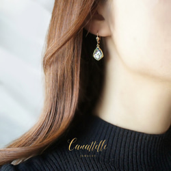 14kgf 「人魚の涙」アバロンシェル×クリスタルAAA フレンチ・ピアス ピアス（フック・チェーン） Canattelle 通販 15023650｜Creema(クリーマ)