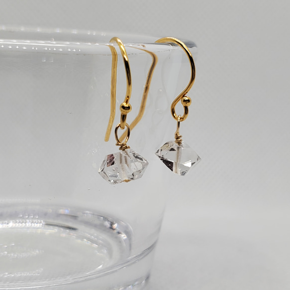 天然石 ハーキマーダイヤモンド 14kgf フック ピアス 日本製 ピアス（フック・チェーン） flocon de neige 通販｜Creema(クリーマ) 15034738